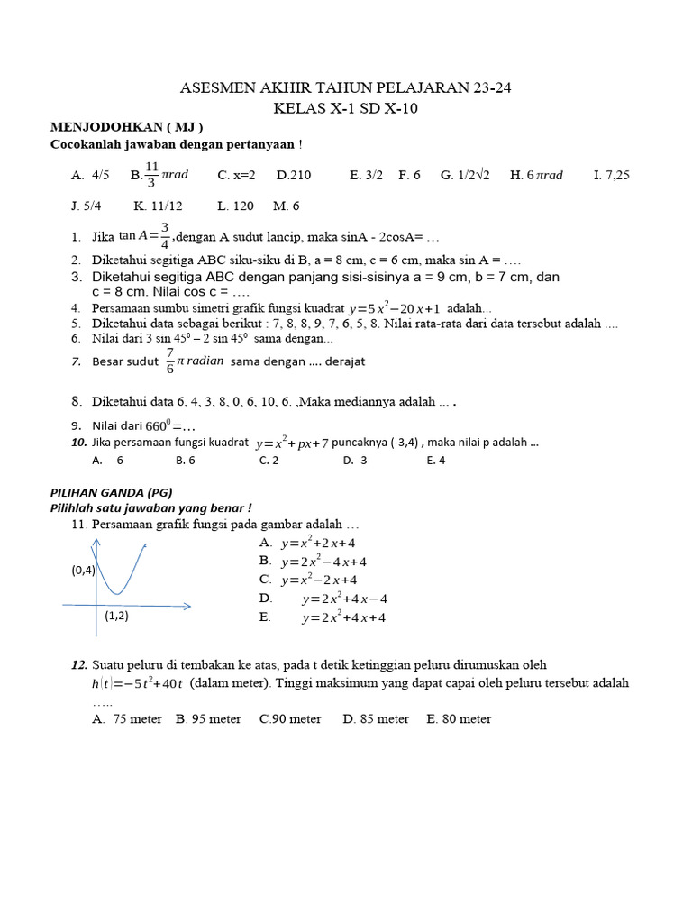 Asesmen Akhir Tahun Kelas X-1 SD X-10 | PDF