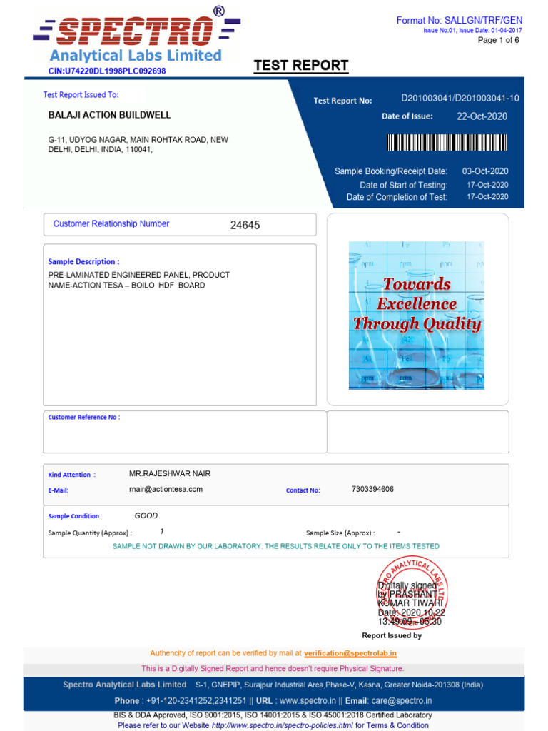 Spectro Lab Surface Burring Report - D201003041 - 1 - N35287 - F D201003041 ...