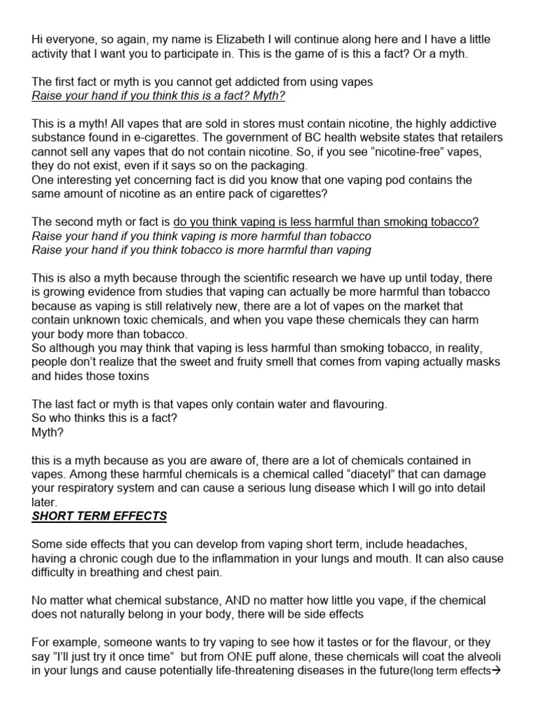 Vaping Presentation Script | PDF | Electronic Cigarette | Respiratory Tract