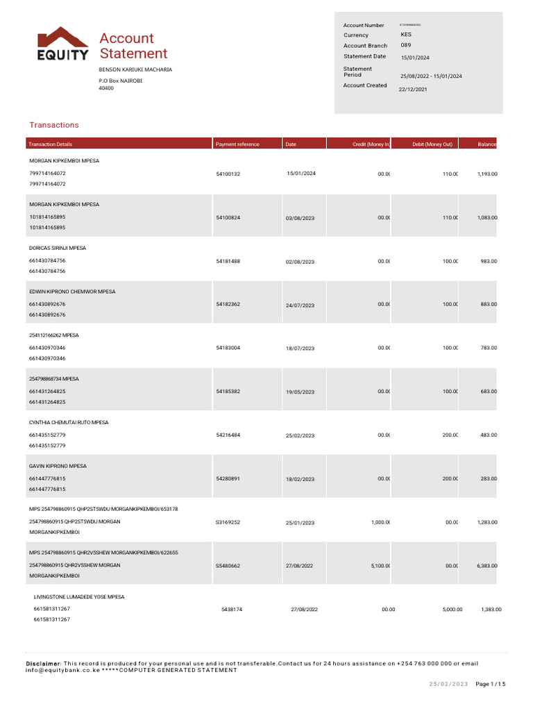 Benson Equity bank statement | Download Free PDF | Debits And Credits ...