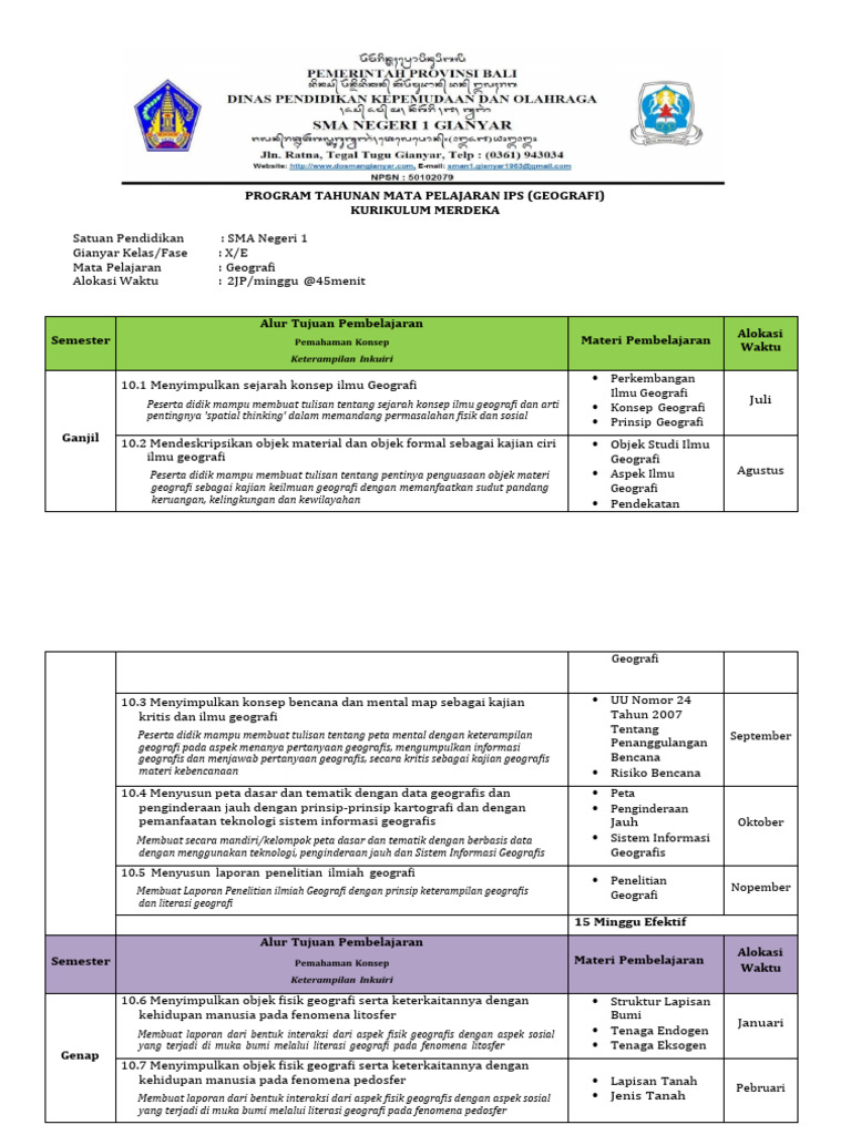 Program Tahunan Kelas X Print | PDF