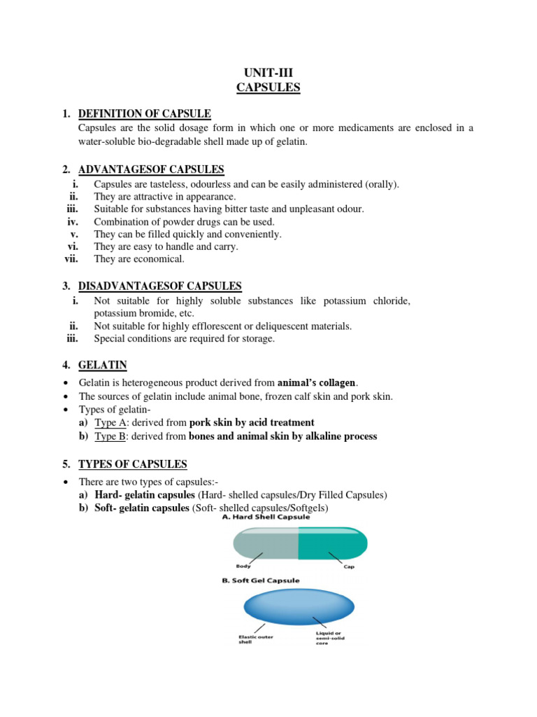 Unit - III CAPSULES | PDF | Pharmaceutical Formulation