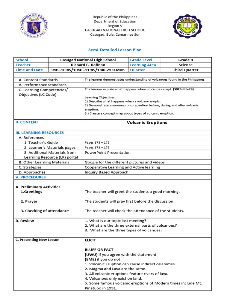 LP-VOLCANIC ERUPTION | PDF | Types Of Volcanic Eruptions | Volcano