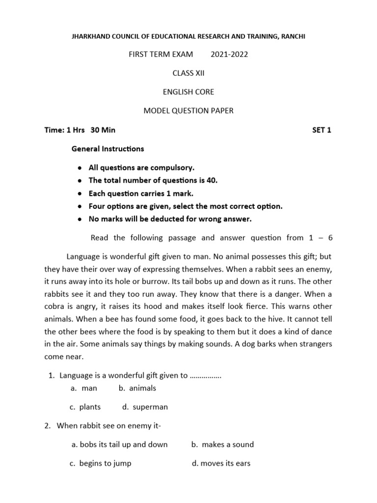 Core English Class12 Set 135 | PDF