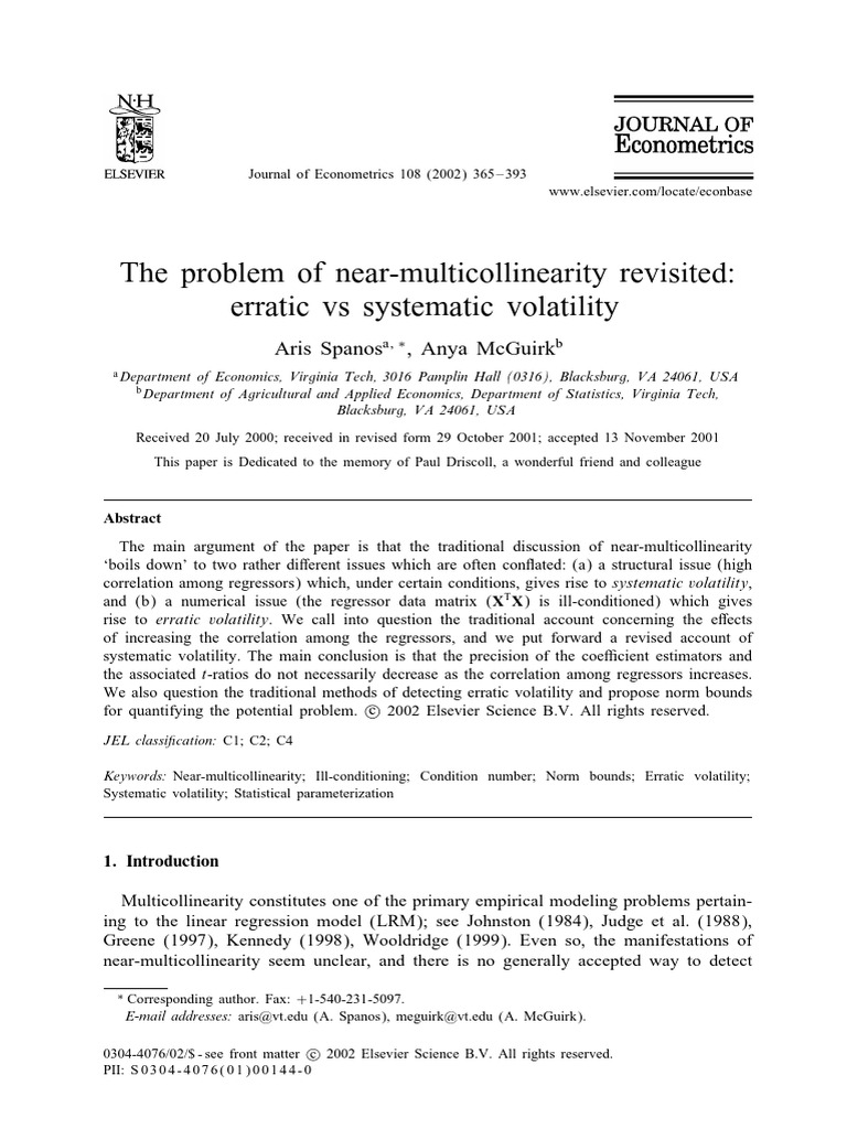 Revisiting Near-Multicollinearity Issues | PDF | Ordinary Least Squares ...