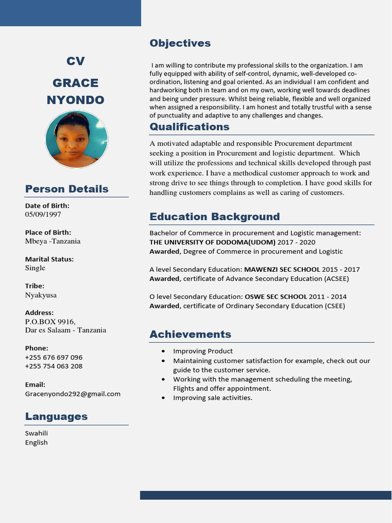 Grace Nyondo CV | PDF | Procurement | Business