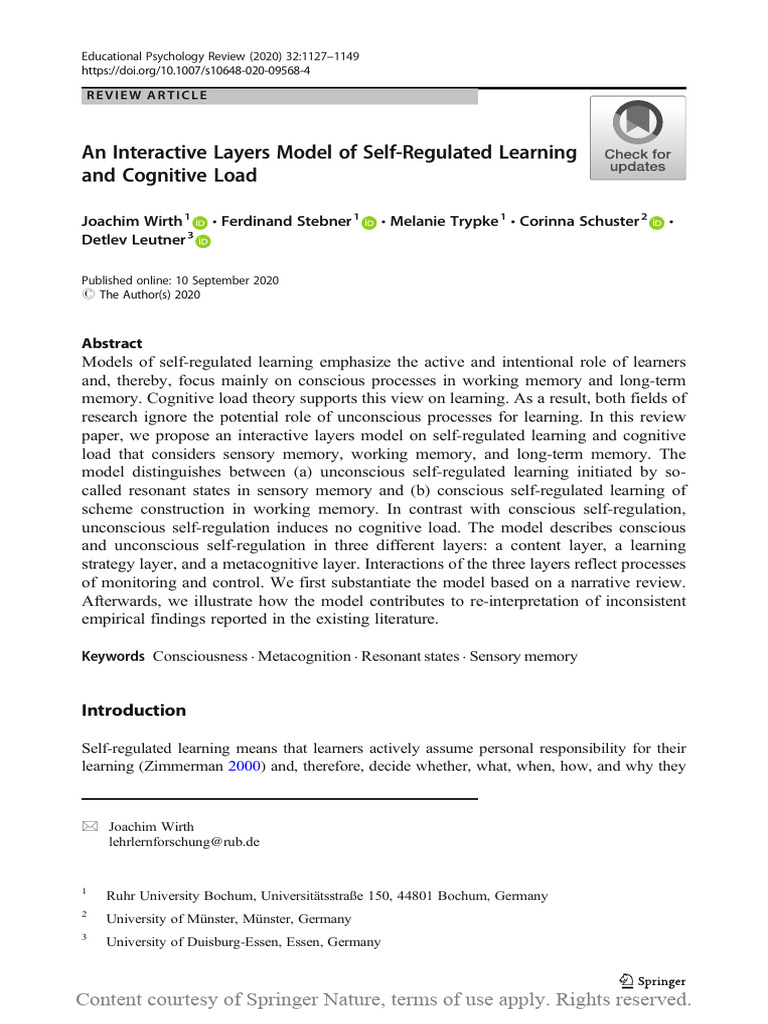 Interactive Model of Learning & Cognitive Load | PDF | Metacognition ...