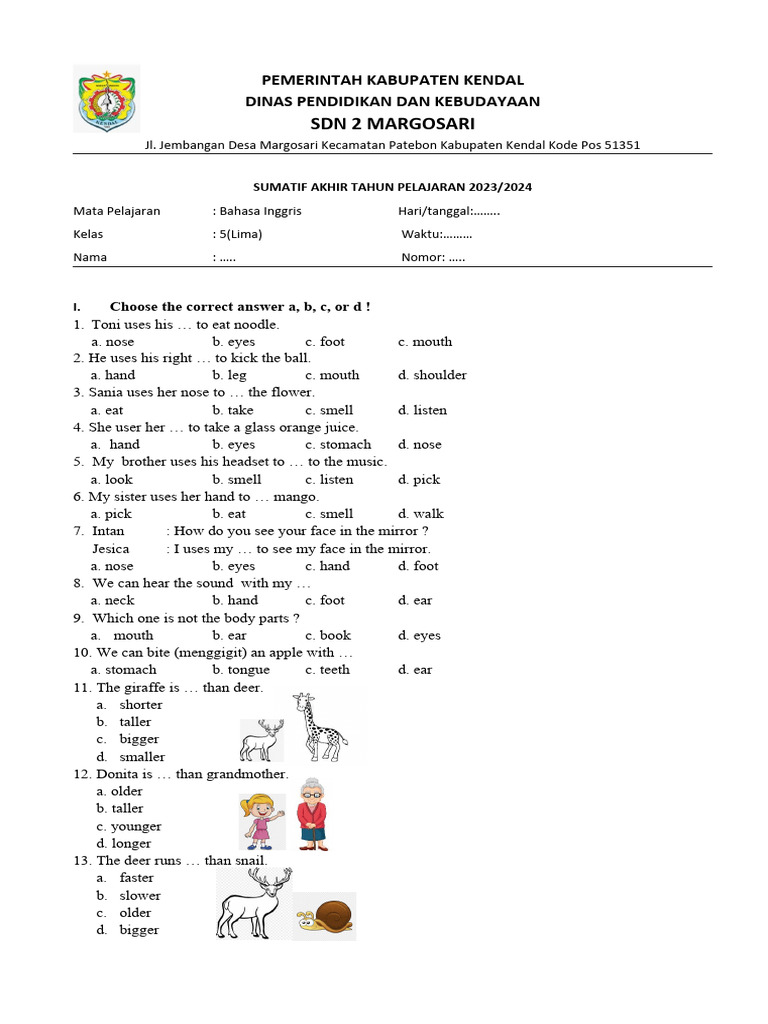 Soal Bahasa Inggris ASAT Kelas 4 | PDF | Mammal Ecology | Zoology