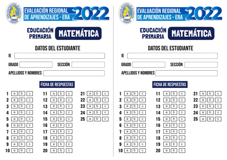 Hoja de Respuestas Matemática 1ro, 2do y 3er Grado | PDF