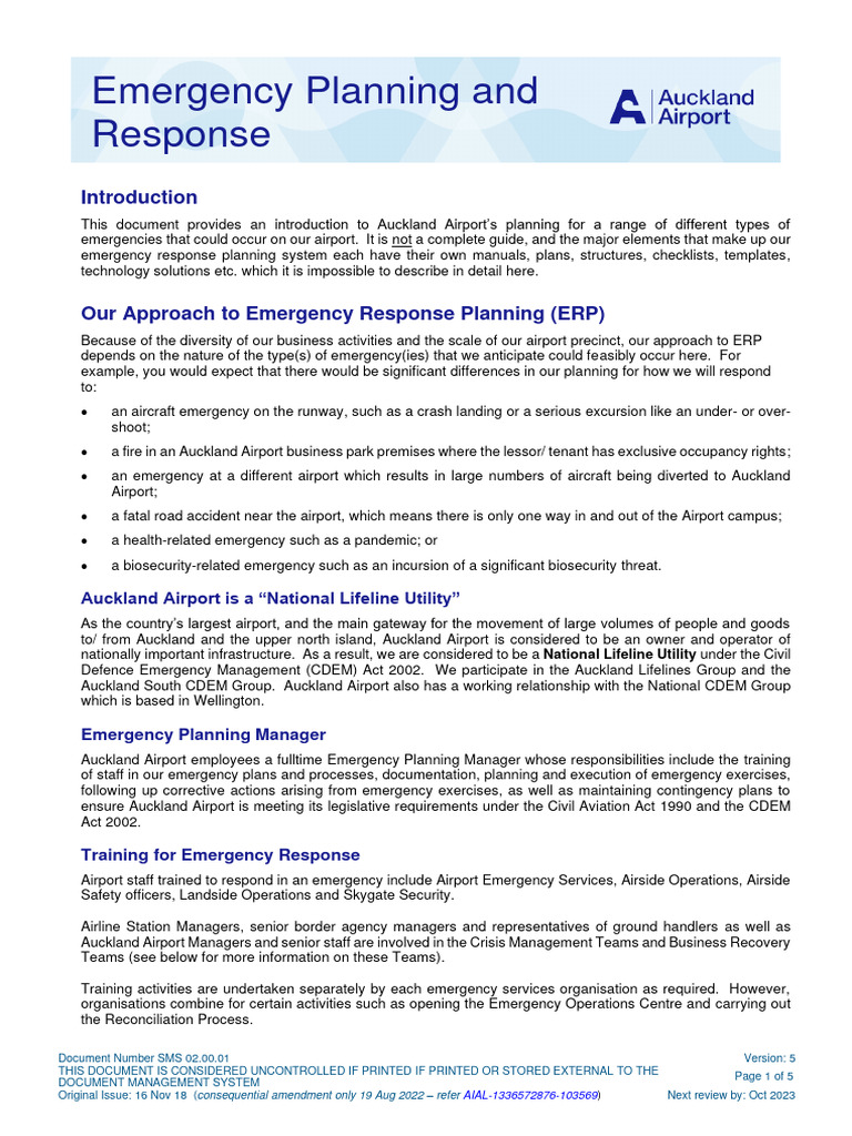 Auckland Airport Emergency Planning Guide | PDF | Emergency | Crisis ...