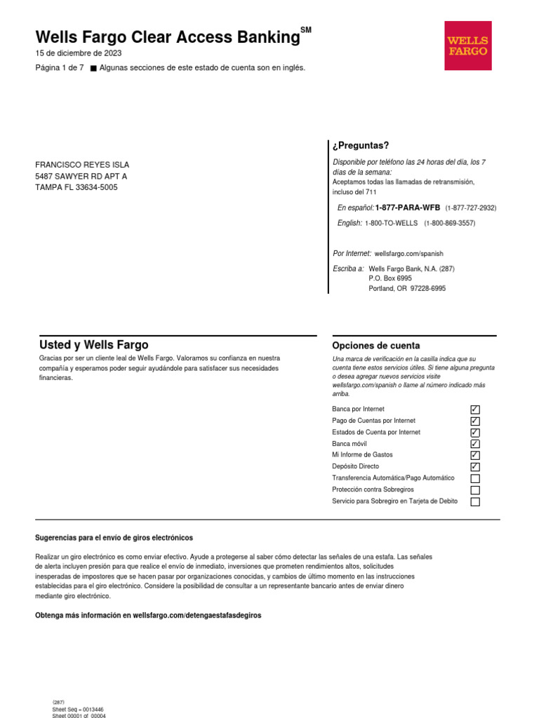 Wells Fargo Clear Access Banking | PDF | Tarjeta de débito | Bancario