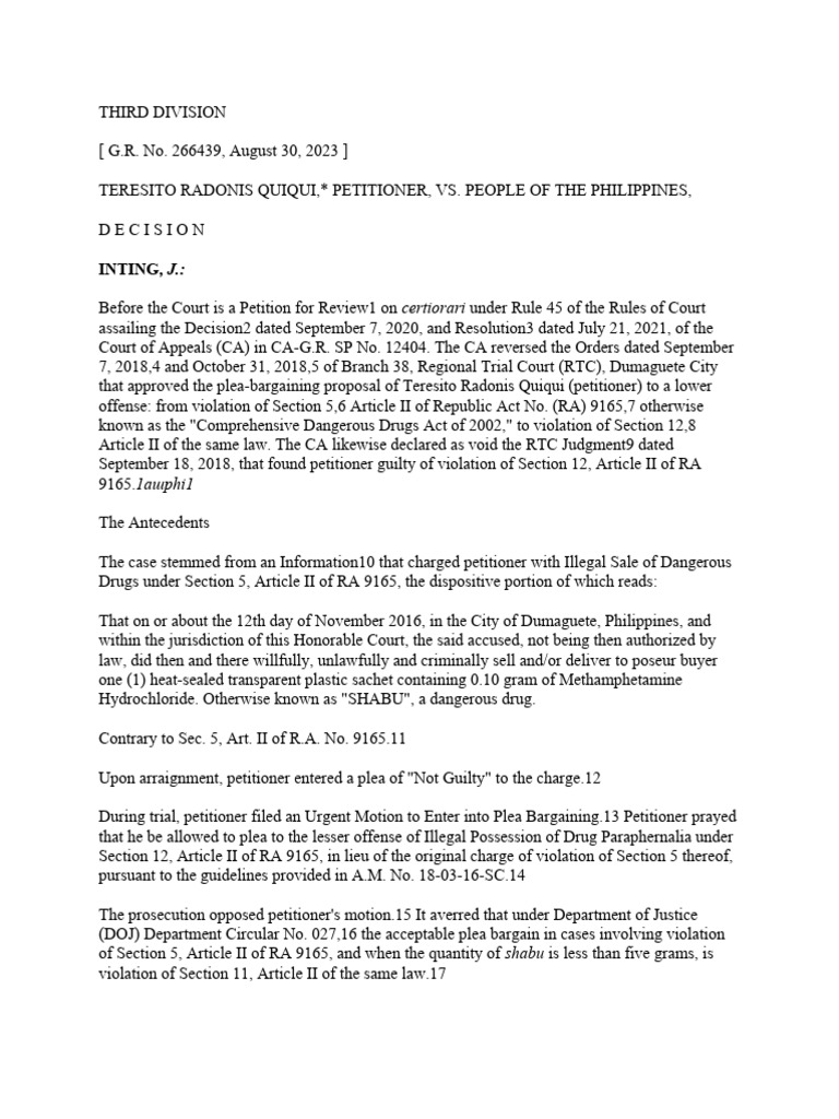 Teresito Radonis Quiqui, Petitioner, vs. People of The Philippines ...