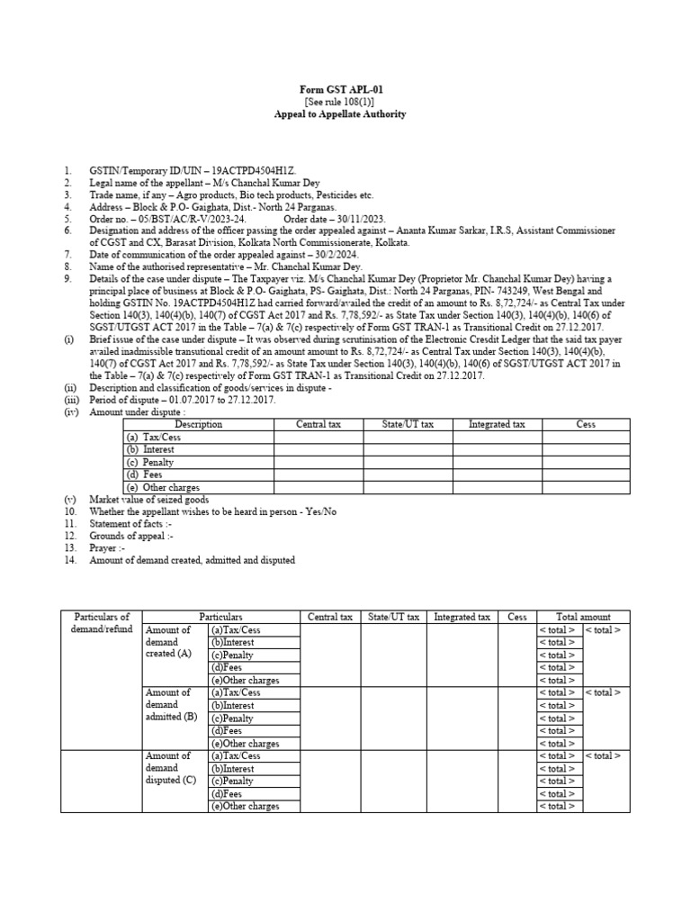 Form GST APL-01 | PDF | Debits And Credits | Cash