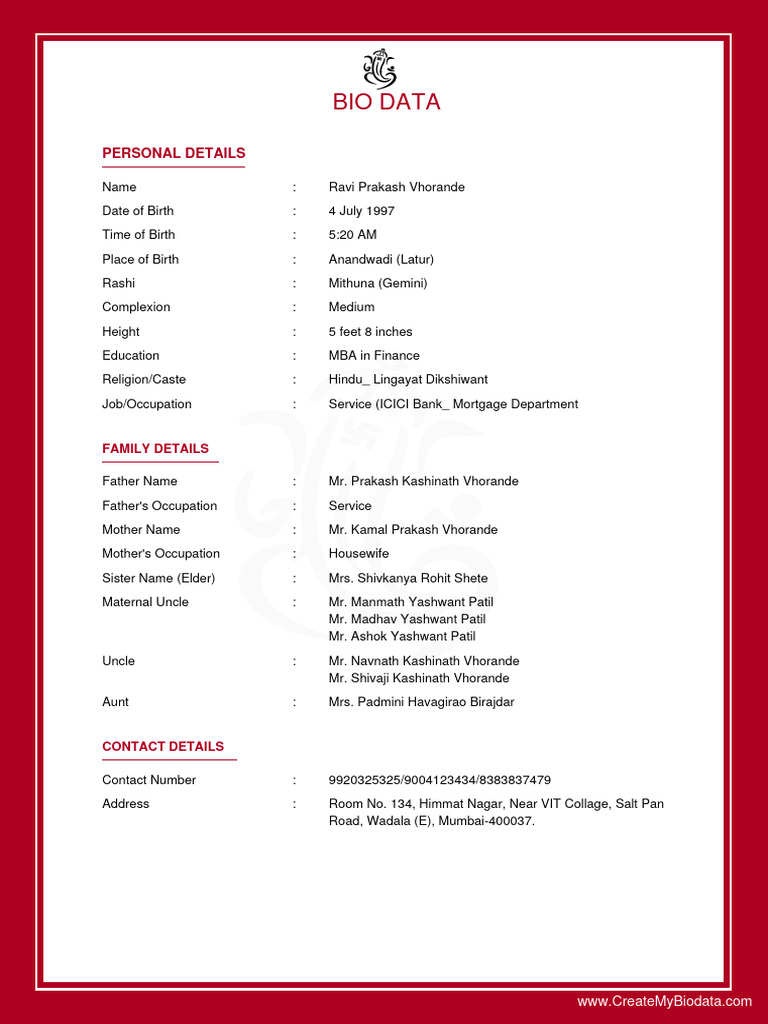 Ravi Prakash Vhorande_Biodata | PDF