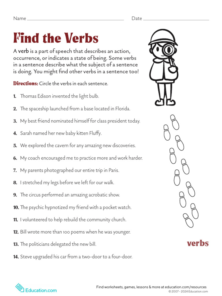 Identify Verbs in Sentences Worksheet | PDF
