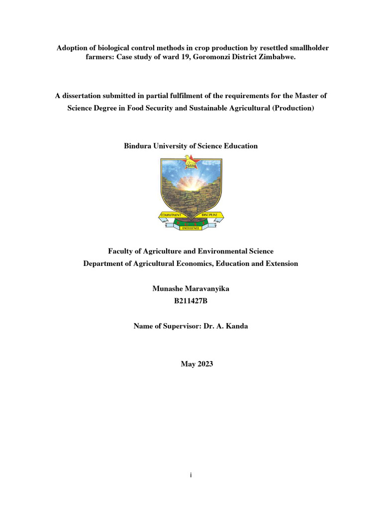 Maravanyika Munashe B211427B - Final Dissertation SUBMISSION | PDF | Agriculture | Pesticide