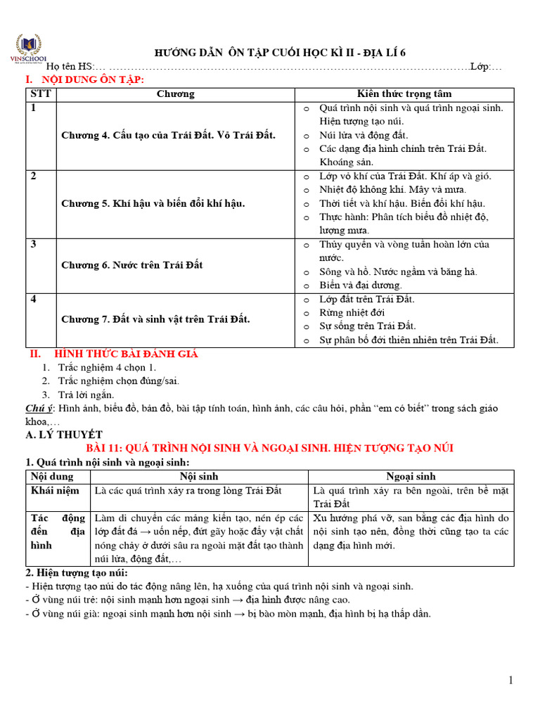 2324 Hkii Dia 6 Huong Dan On Tap Thi Hkii | PDF
