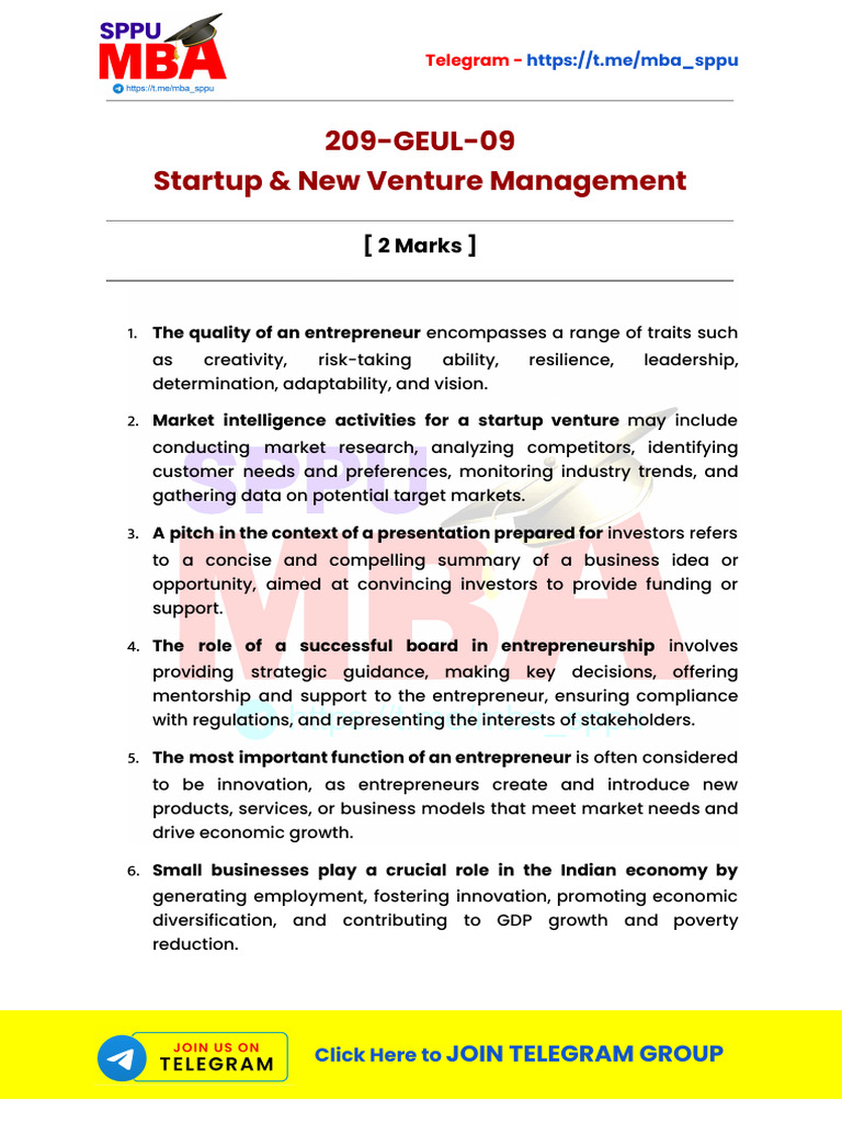 IMP Questions - Startup & New Venture Management | PDF ...