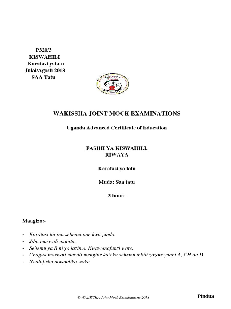 S6 - Kiswahili WAKISSHA Mock0 | PDF