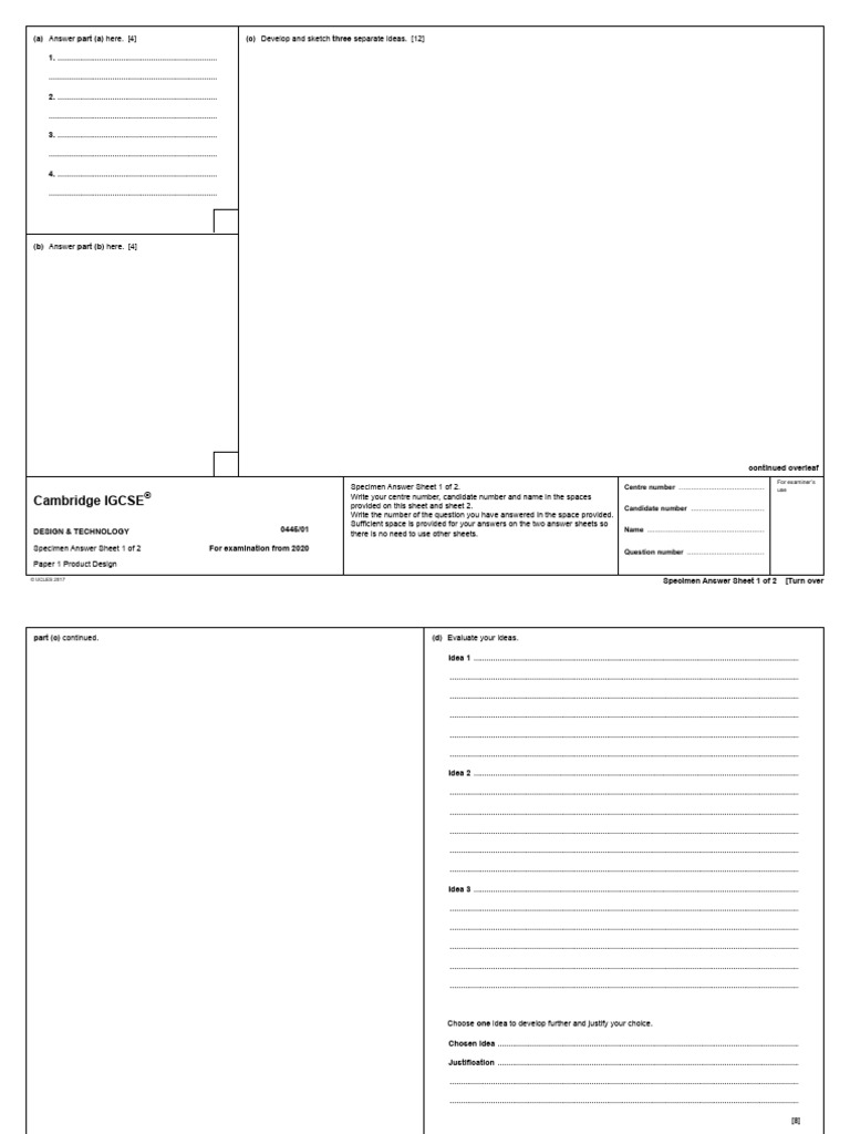 2020 Specimen Answer Sheet 1 of 2 | PDF | Student Assessment And ...