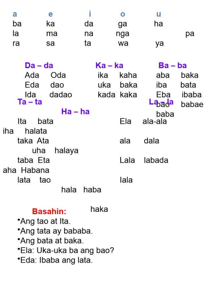 UnangHakbang Sa Pagbasa AEIOU1 | PDF