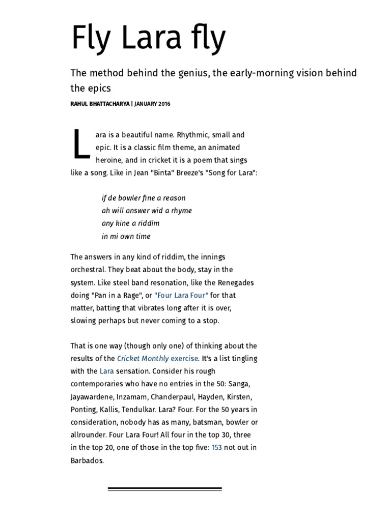 Fly Lara Fly | PDF | Bowling (Cricket) | Team Sports