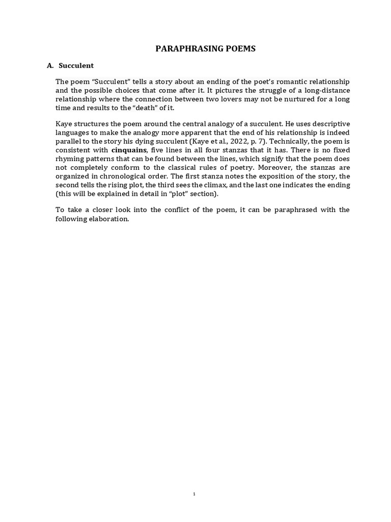 PARAPHRASING POEMS | Download Free PDF | Poetry