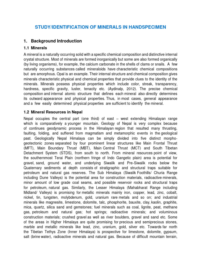 Mineral Identification in Hand Specimens | PDF | Minerals | Silicate