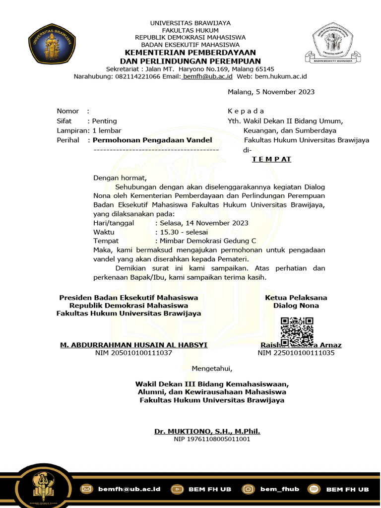 Permohonan Vandel Dialog Nona UB | PDF