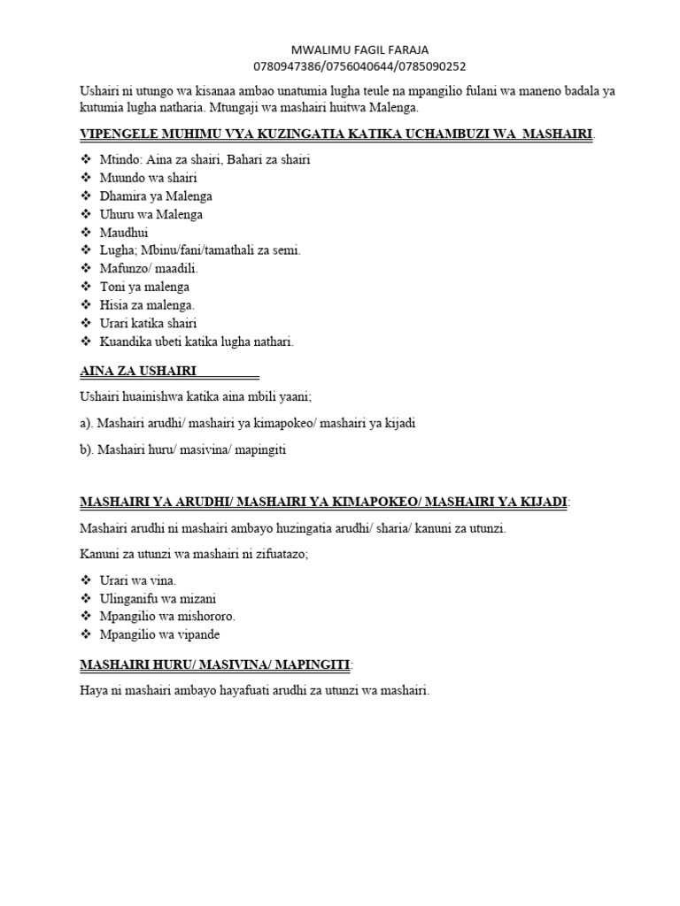 Mashairi Ya Malenga Final | PDF