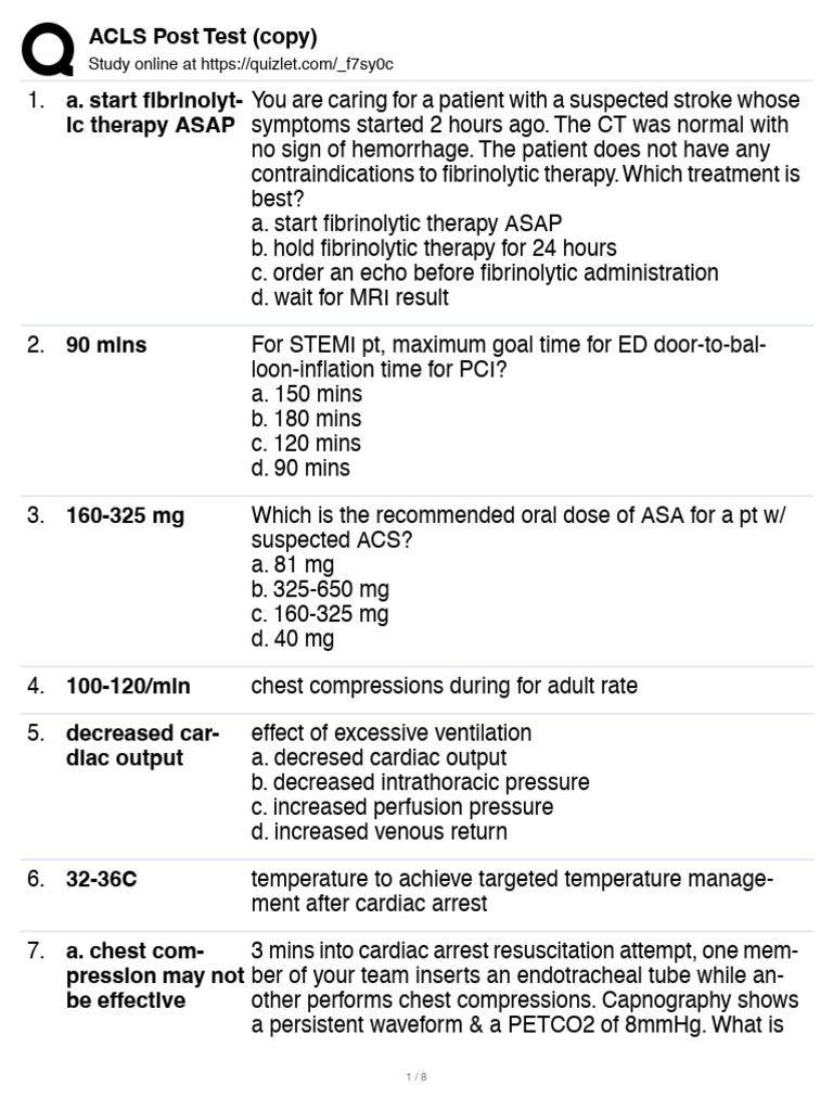 Acls Post Test Copy Pdf Cardiopulmonary Resuscitation Heart