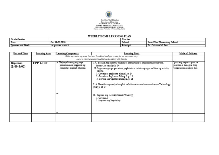 Workplan EPP4 Q1 Week3 | PDF