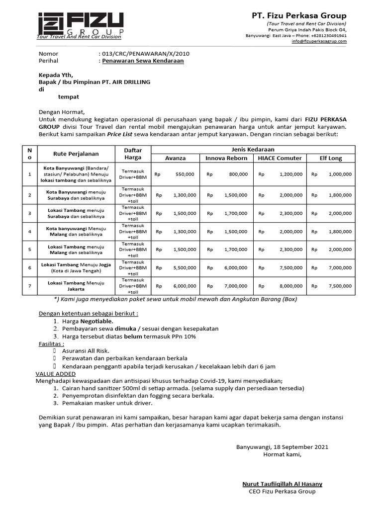 Penawaran Sewa Mobil Banyuwangi | PDF