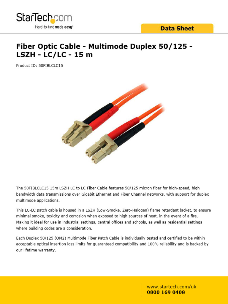Fiber Optic Cable - Multimode Duplex 50/125 - LSZH - LC/LC - 15 M | PDF ...