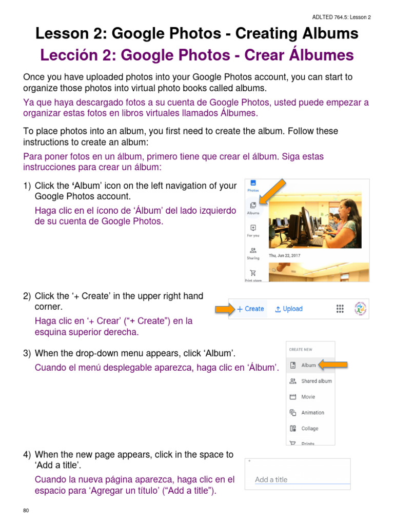 2 - Lesson 2 - Creating Albums in Google Photos (P. 80-86) | PDF