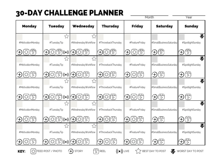 30 Day Challenge Calendar | PDF