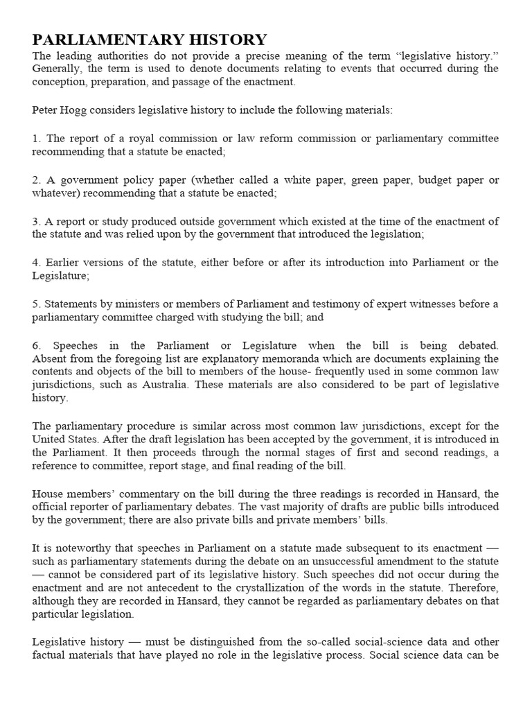 Parliamentary History | PDF | Bill (Law) | Government