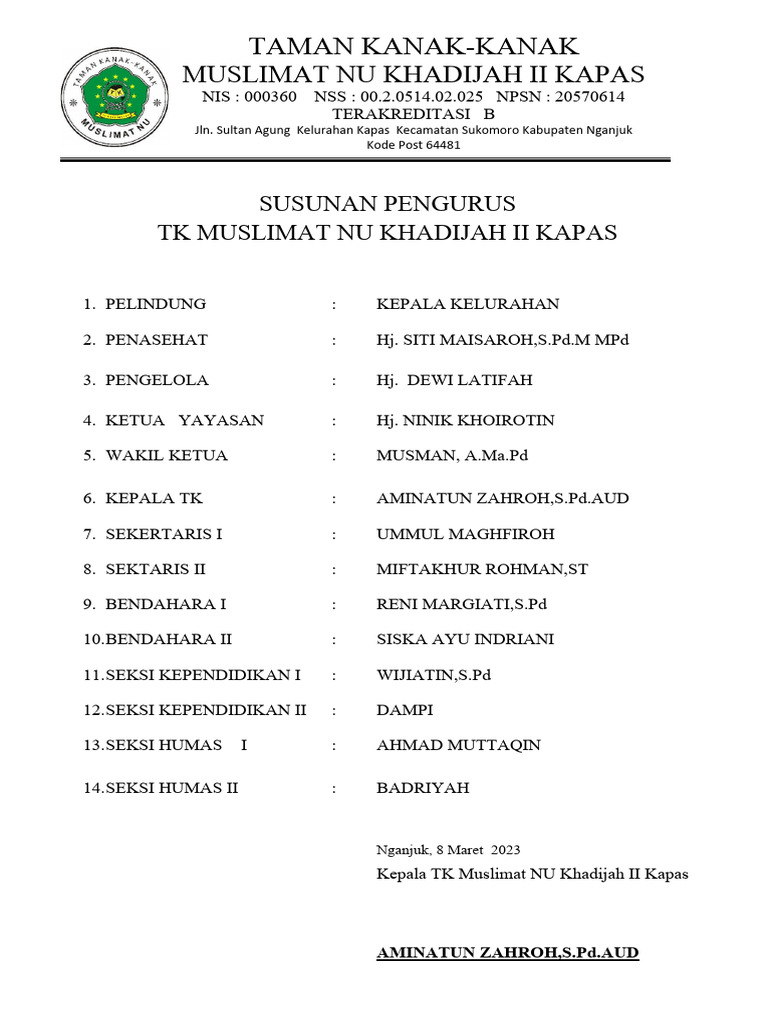 Susunan Pengurus TK | PDF | Ilmu Sosial | Perjalanan