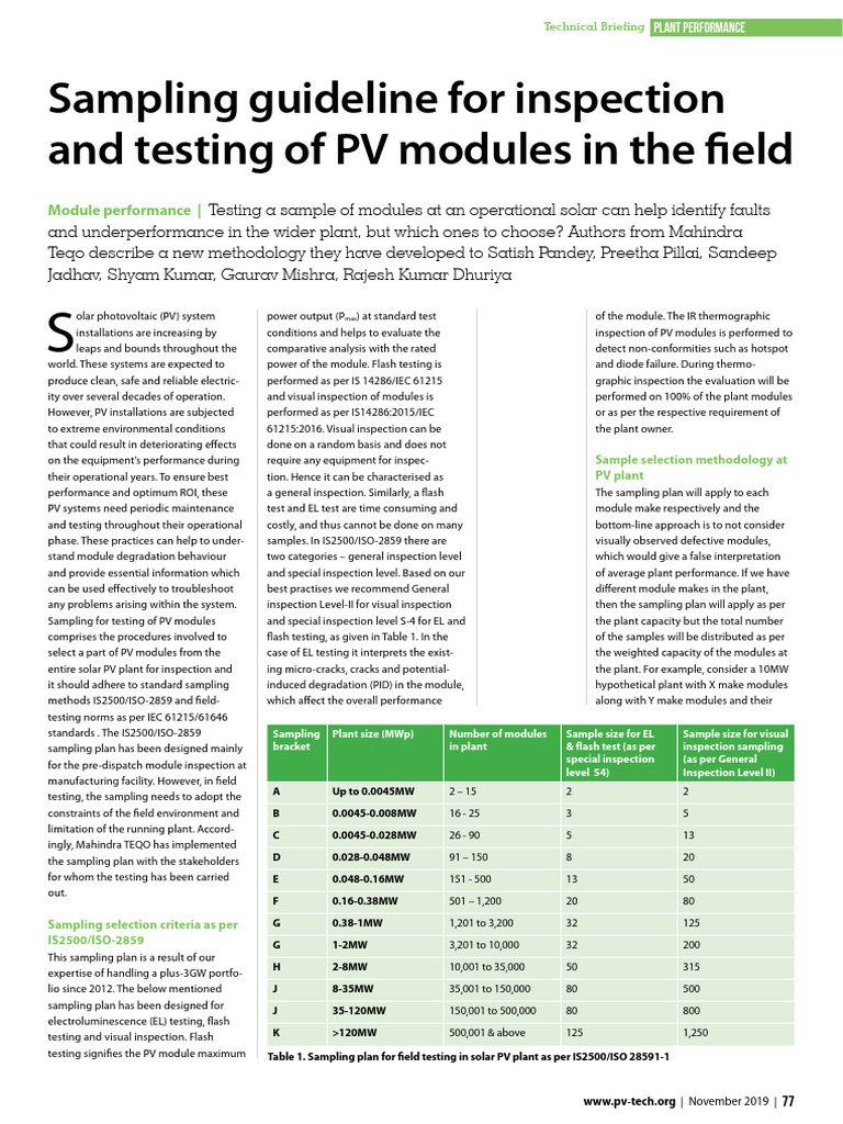 In Field PV Module Testing - Sampling Guideline | PDF | Photovoltaics ...