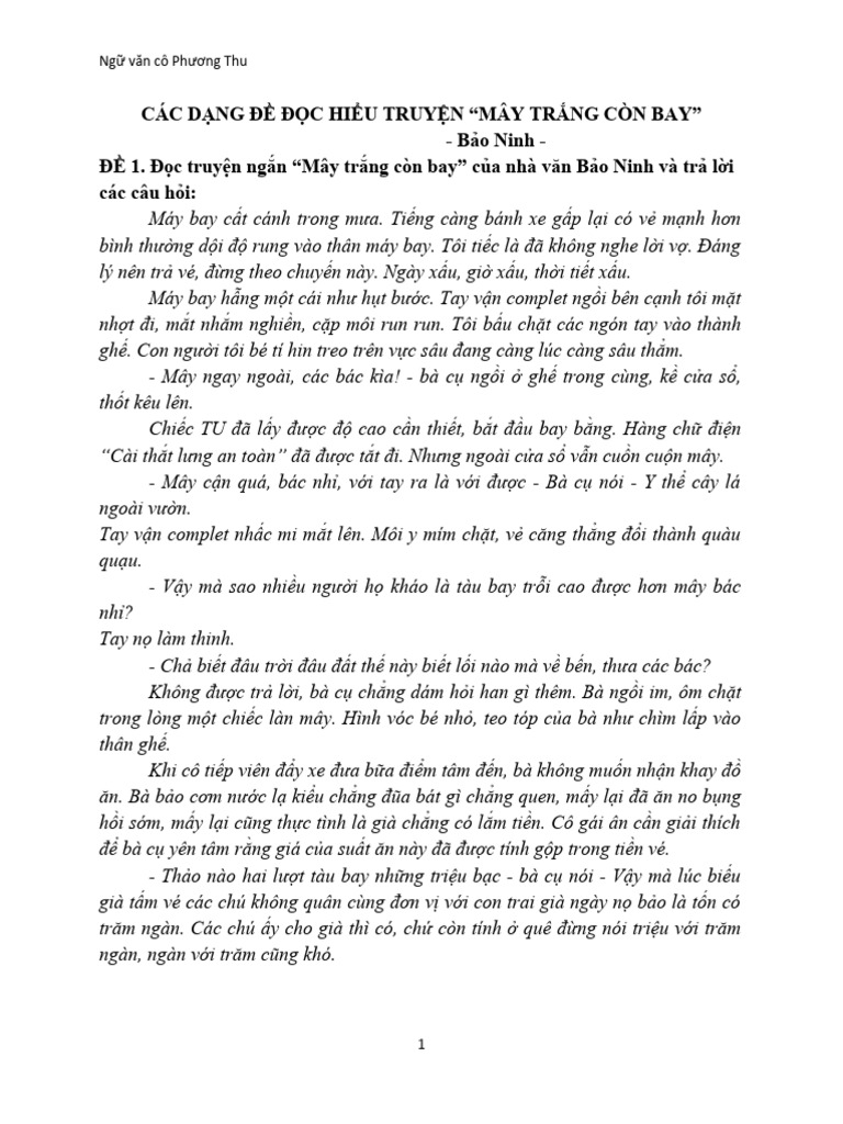 5. MÂY TRẮNG CÒN BAY - Đáp án | PDF