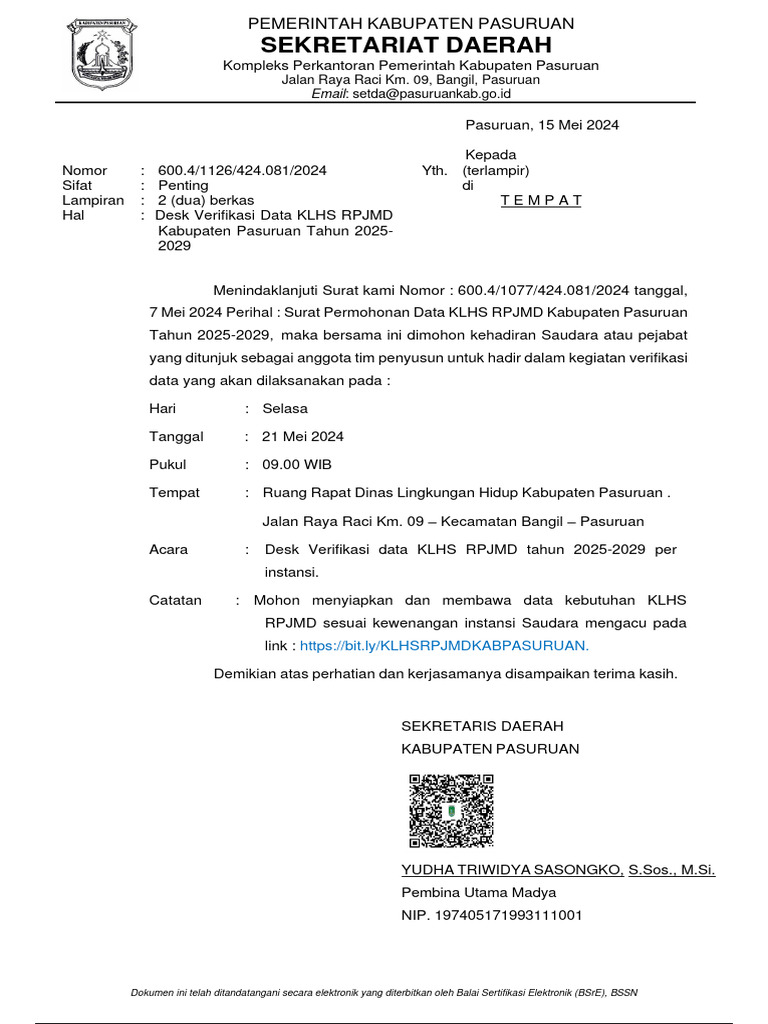 Undangan Desk KLHS RPJMD | PDF