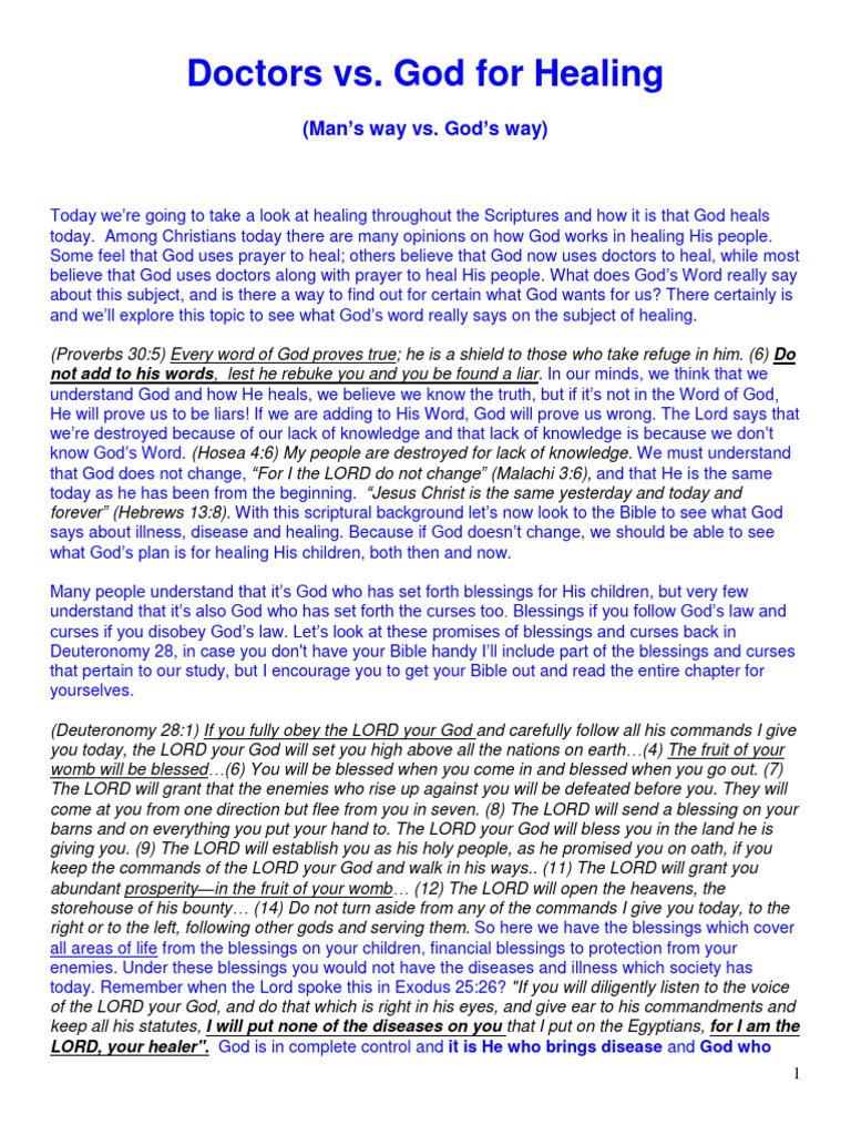 Doctors Vs God For Healing | PDF | Jesus | Faith Healing