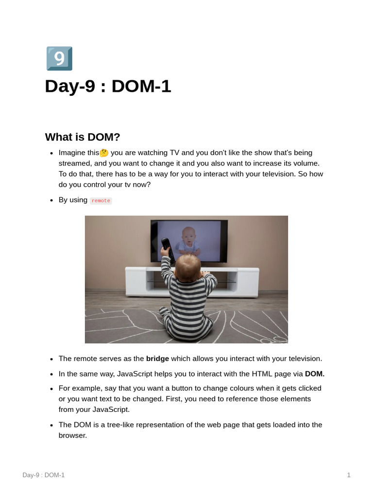 Day-9 DOM-1 | PDF | Html Element | Document Object Model