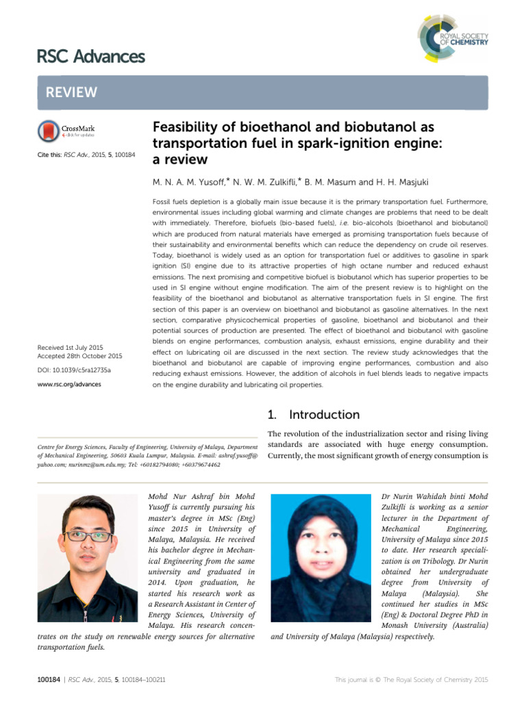 Feasibility of Bioethanol and Biobutanol As Transportation Fuel in ...