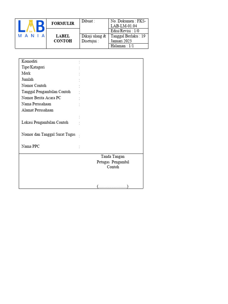 04 Label Contoh Uji Lab | PDF