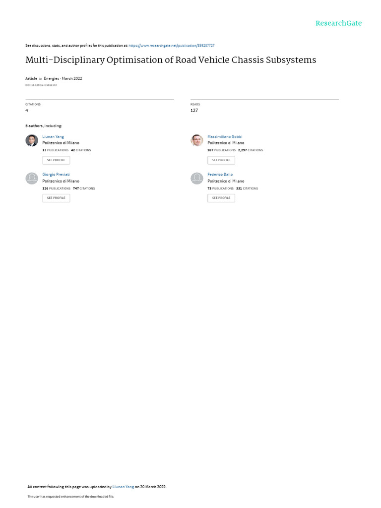 Multi-Disciplinary Optimisation of Road Vehicle Chassis Subsystems ...
