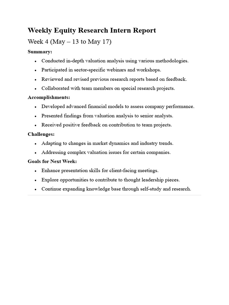 Equity Research Internship Insights | PDF