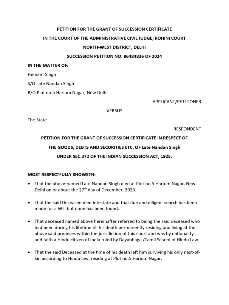 SUCCESSION CERTIFICATE Sample | PDF | Probate | Justice