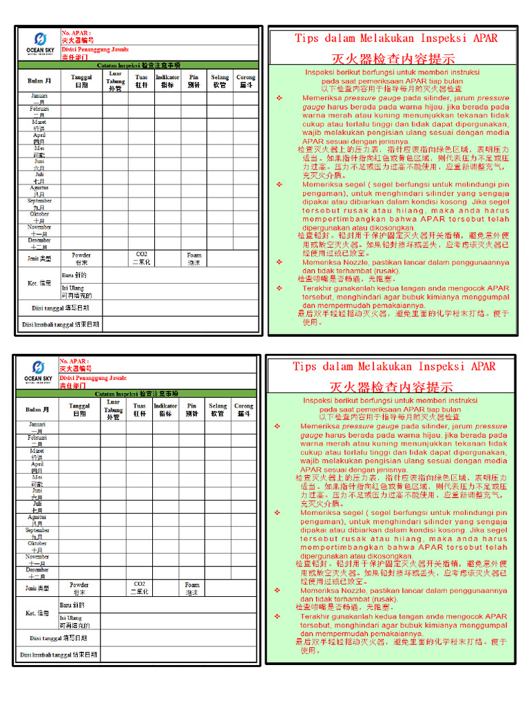 Pengisian Ceklis APAR | PDF