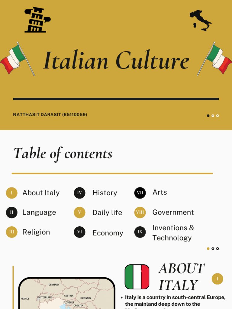 Overview of Italian Culture and Traditions | PDF | Italy | Benito Mussolini